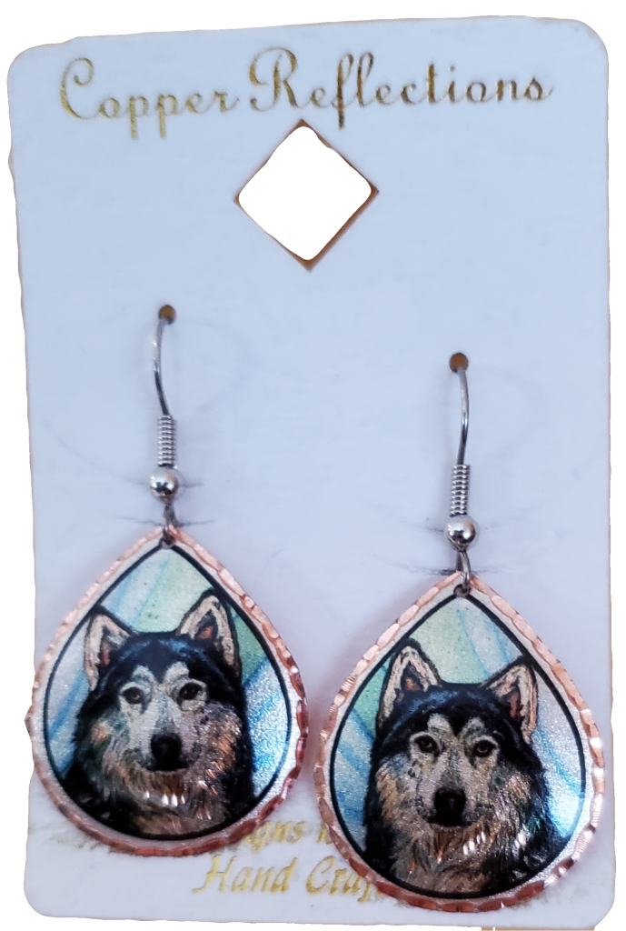 Copper Reflections Earrings Wolf Head Design - Big Black Horse, LLC