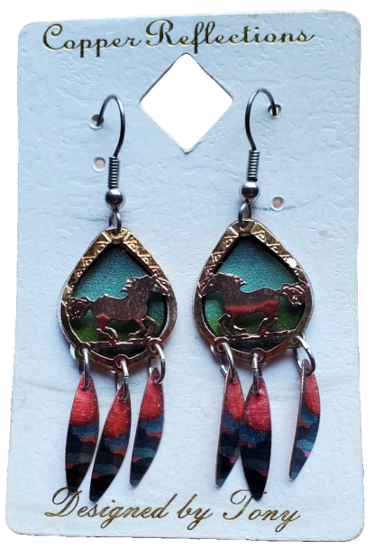 Copper Reflections Earrings Running Horse Design - Big Black Horse, LLC